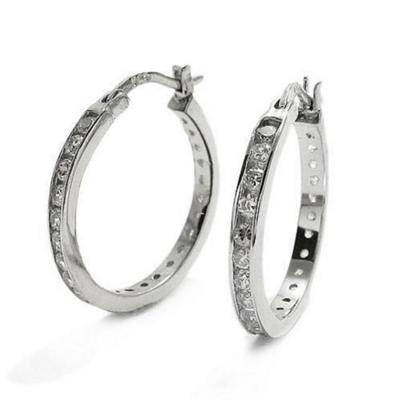 BAMCZ | Jewelry | New Sterling Silver Channel Set Cz Hoop Earrings ...